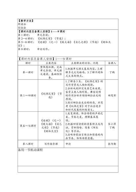 第四单元教学设计 2022—2023学年统编版高中语文选择性必修中册 21世纪教育网