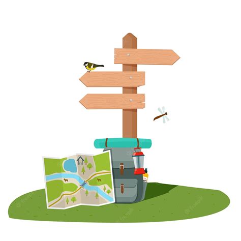 Premium Vector The Concept Of Tourism A Pointer With Three Path Options A Map A Backpack With