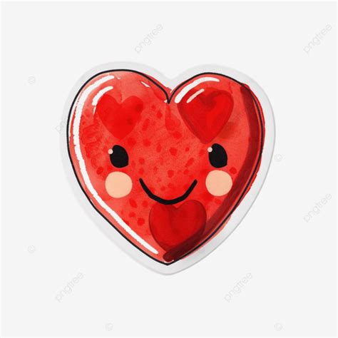 Smiling Red Heart Shaped Sticker Red Heart Shaped Sticker Png