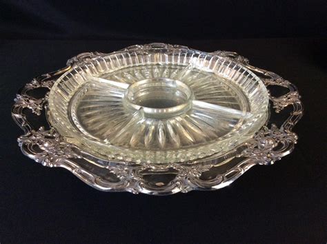 Lot Silver Plated Lazy Susan With Glass Insert