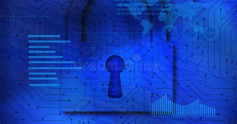 Composition Of Digital Security Padlock World Map Over Computer Circuit Board On Blue