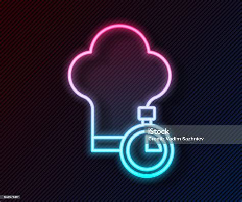 검은 색 배경에 고립 된 빛나는 네온 라인 요리사 모자 아이콘 요리 기호 모자를 요리합니다 벡터 교통 위반 티켓에 대한 스톡 벡터 아트 및 기타 이미지 Istock