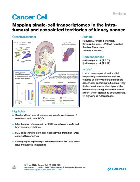 Pdf Mapping Single Cell Transcriptomes In The Intra Tumoral And Associated Territories Of