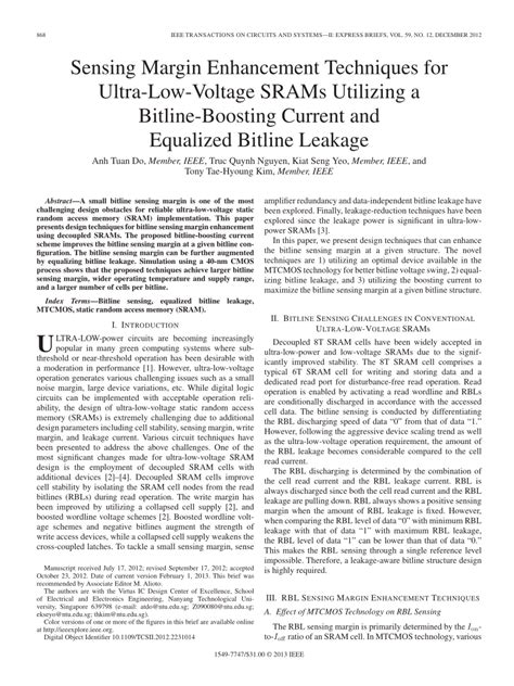 Pdf Sensing Margin Enhancement Techniques For Ultra Low Voltage Srams Utilizing A Bitline