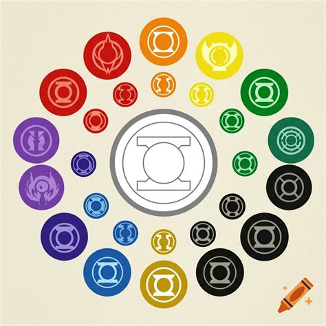 Colorful Circular Lantern Corps Symbols Including Red Orange Yellow