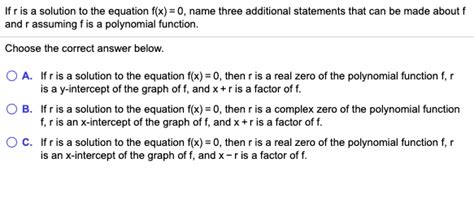 solved if r is a solution to the equation f x 0 name