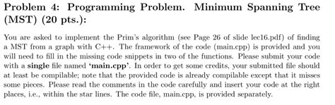 Solved Problem 4 Programming Problem Minimum Spanning Tree