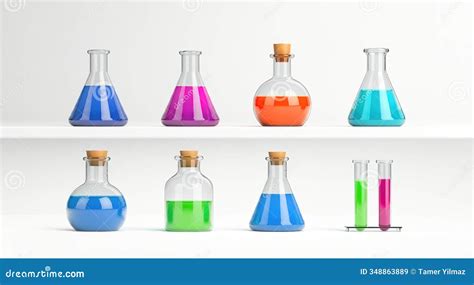 Colorful Science Test Flasks For Chemistry Laboratory Stock