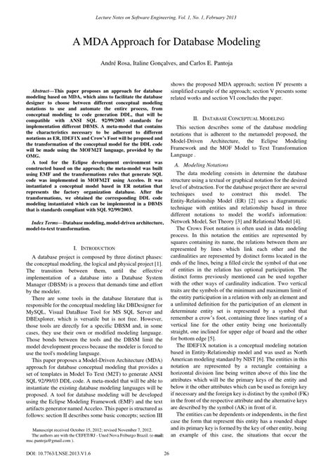 Pdf A Mda Approach For Database Modeling