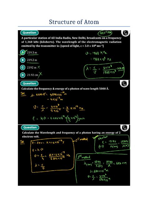 Structure Of Atom Pratice Questions Chemistry SL Structure Of Atom Studocu