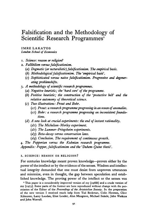 Falsification And The Methodology Of Scientific Research Programmes Criticism And The Growth