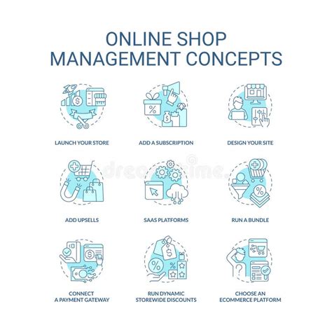 Online Shop Management Turquoise Concept Icons Set Stock Vector