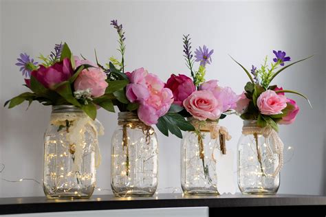 Set Of 4 Fairy Light Mason Jar Light Centerpiece Personal Wedding Centerpiece Event Centerpiece