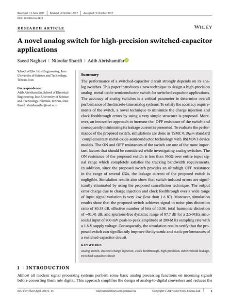 Pdf A Novel Analog Switch For High Precision Switched Capacitor