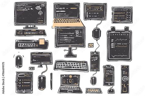 Software Code Icon Doodle Set Hand Drawn Line Sketch Software Coding