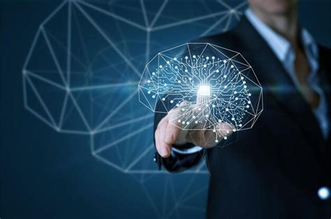 Premium Photo A Businessman Is Touching A Digital Brain Model Consisting Of Wireless