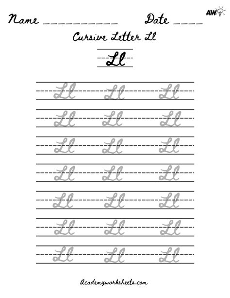 Learn To Write The Letter L In Cursive Easily Academy Worksheets