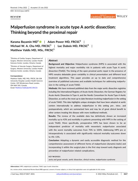 Malperfusion Syndrome In Acute Type A Aortic Dissection Thinking