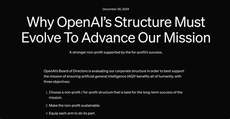 Openai计划转型为营利性公益公司：开发agi需要更多资金