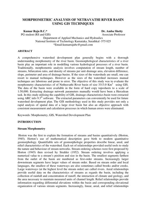 Pdf Morphometric Analysis Of Netravathi River Basin Using Gis Techniques