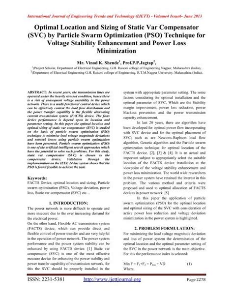 Optimal Location And Sizing Of Static Var Compensator Ijett