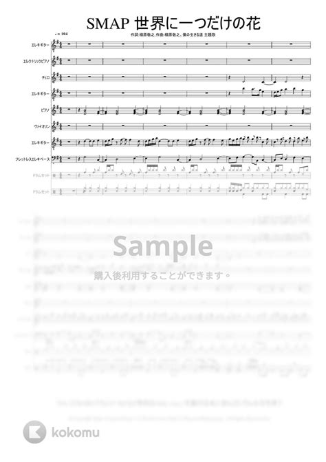歌手SMAP 作詞作曲 槇原敬之 世界に一つだけの花 楽譜 by Mitsuru Minamiyama