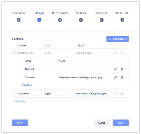 UI Design For Factorial Partial Factorial Experiment Support Issue 392 CarnegieLearningWeb