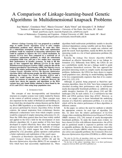 PDF A Comparison Of Linkage Learning Based Genetic Algorithms In