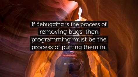 Sam Redwine Quote “if Debugging Is The Process Of Removing Bugs Then