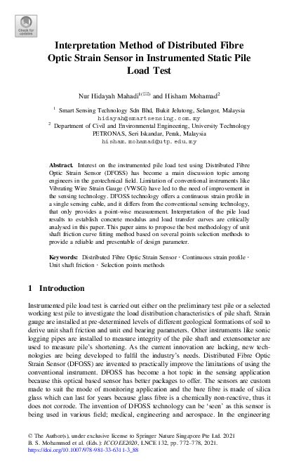 Pdf Interpretation Method Of Distributed Fibre Optic Strain Sensor In Instrumented Static Pile