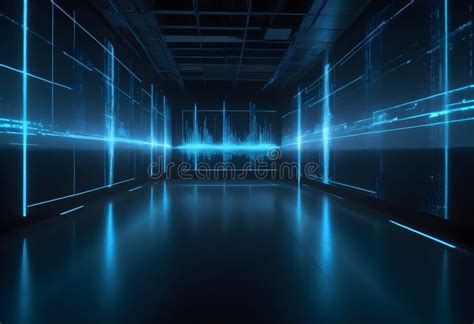 Abstract Digital Image Of A Room With Multiple Screens Displaying A