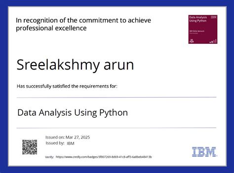 Dataanalysis Python Ibm Learning Growth Gratitude Sreelakshmy Arun