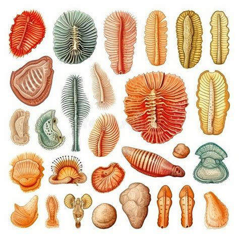 Fossils Set Archeologic Fossil Dig Collection Isolated Fossilized Prints Of Prehistoric Plants