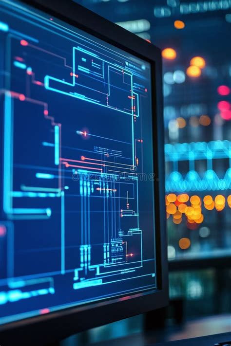 Cad Interface Showing Energy Flow Diagrams Within A Power Grid System On A Modern Pc Stock