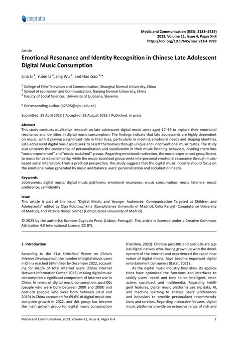 Pdf Emotional Resonance And Identity Recognition In Chinese Late Adolescent Digital Music