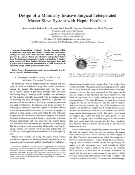 Pdf Design Of A Minimally Invasive Surgical Teleoperated Master Slave System With Haptic Feedback