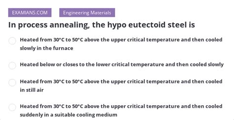 In Process Annealing The Hypo Eutectoid Steel Is Examians