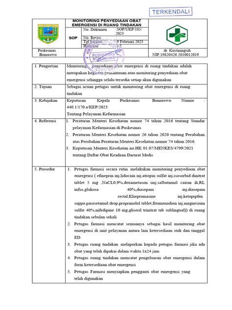 Sop Monotoring Emergensi Terbaru Pdf