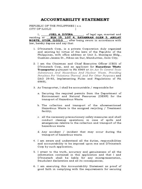 Accountability Statement Pdf Waste Pollution