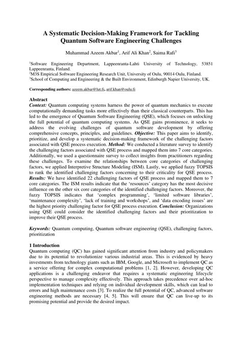 Pdf A Systematic Decision Making Framework For Tackling Quantum