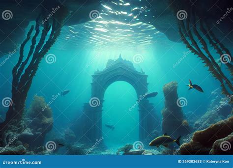 Mythical Underwater City Atlantis Generative Ai Depicting A Lost