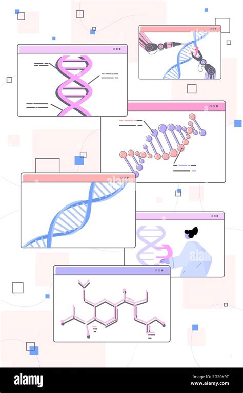 Scientists Analyzing DNA Structure In Web Browser Windows Researchers Making Experiment In