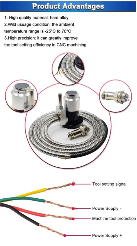 Automatic Tool Sensor Setter Lathe Z Axis Probe Sensor 4 Wires For Cnc Router Machine Touch