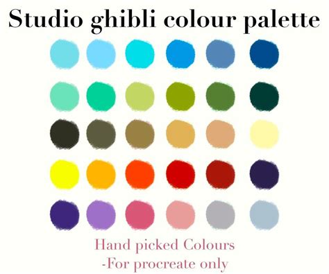 Studio Ghibli Inspired Colour Palette For Procreate Colour Palettes