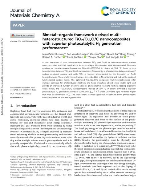 Pdf Bimetal Organic Framework Derived Multi Heterostructured Tio2 Cuxo C Nanocomposites With