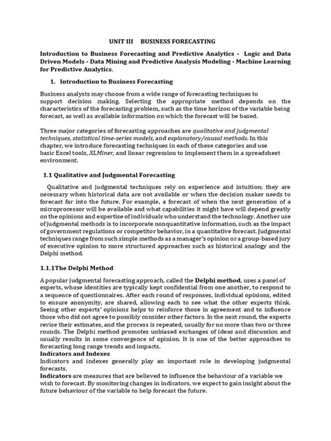 Unit 3 Notes Download Free Pdf Forecasting Predictive Analytics