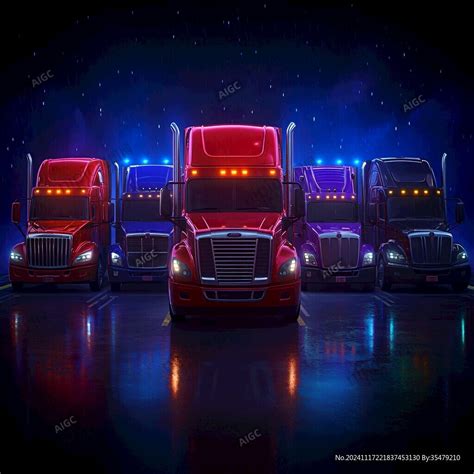 Ai创作图卡车发布会 卡车效果图 大卡车效果图 正排的卡车 开着车灯的卡车 大货车效果图 红色大车 红色大货车 货车效果图 新款卡车 红色货运车 红色的卡车 物流车队 素材大货车 货车车队
