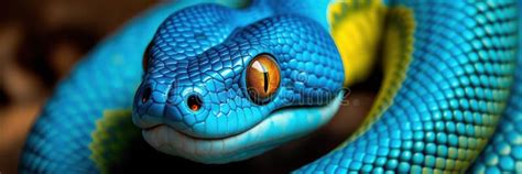 Vibrant Blue Tree Python Rests On A Natural Surface Showcasing Its