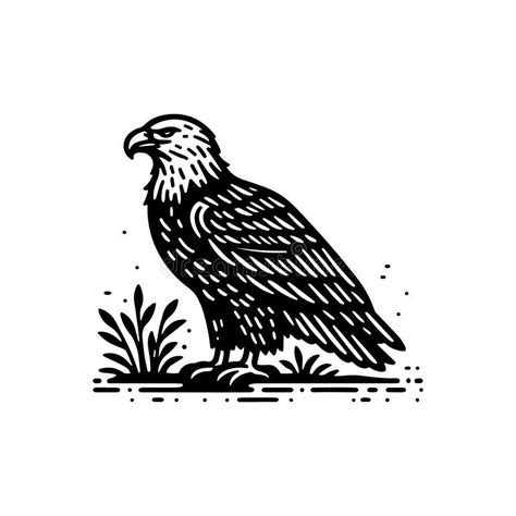 Simple Bald Eagle Side View In Vintage Rustic Style Illustration Stock