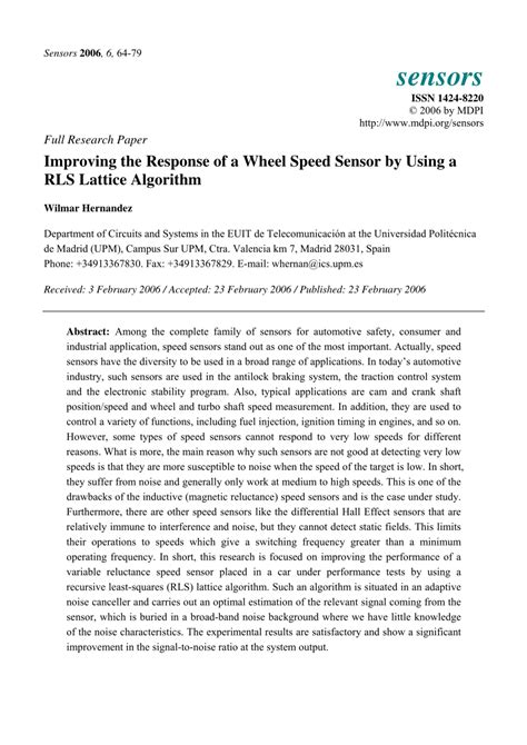 Pdf Improving The Response Of A Wheel Speed Sensor By Using A Rls Lattice Algorithm